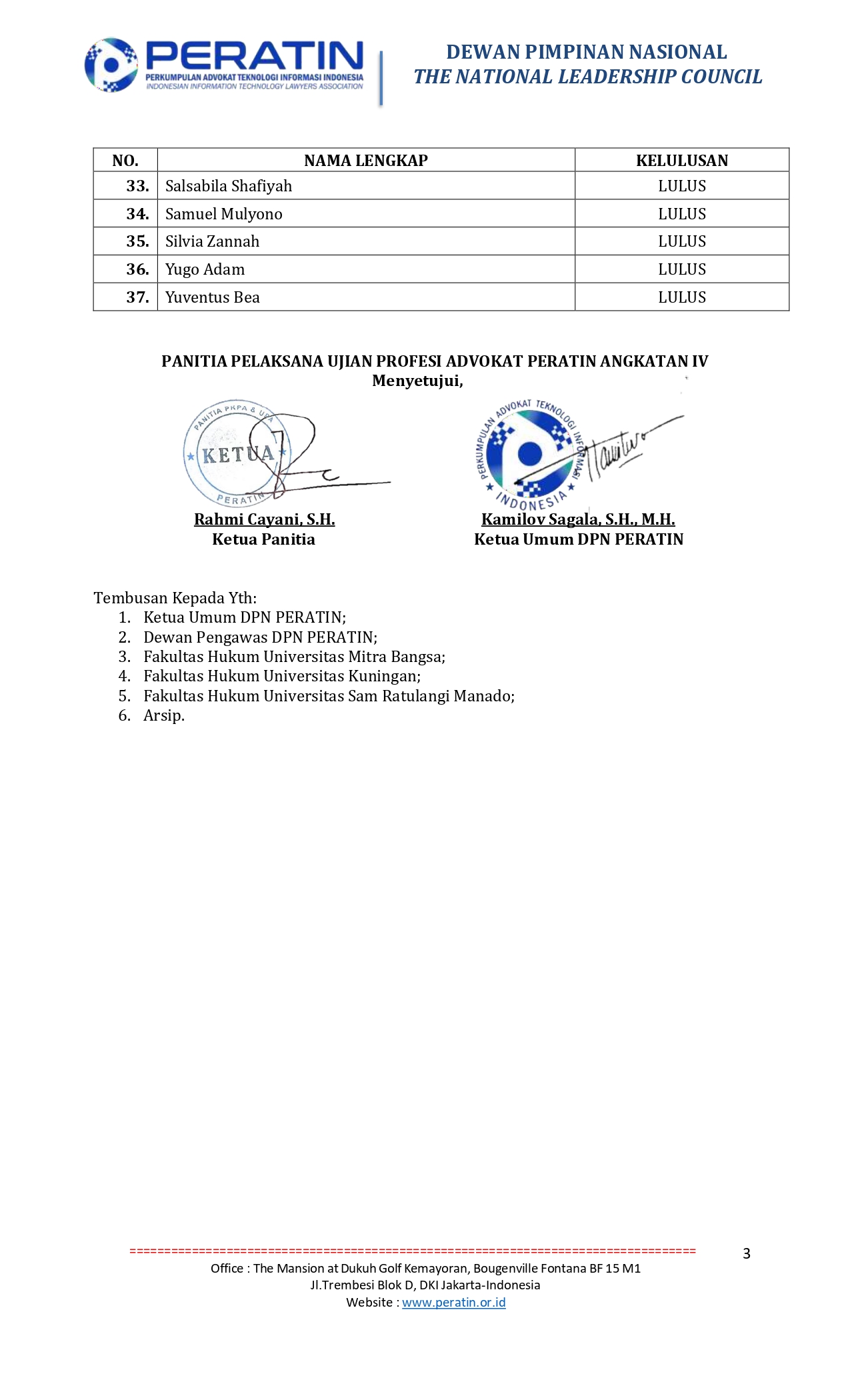SURAT KEPUTUSAN PENGUMUMAN KELULUSAN UPA PERATIN ANGKATAN IV 9 FEBRUARI ...