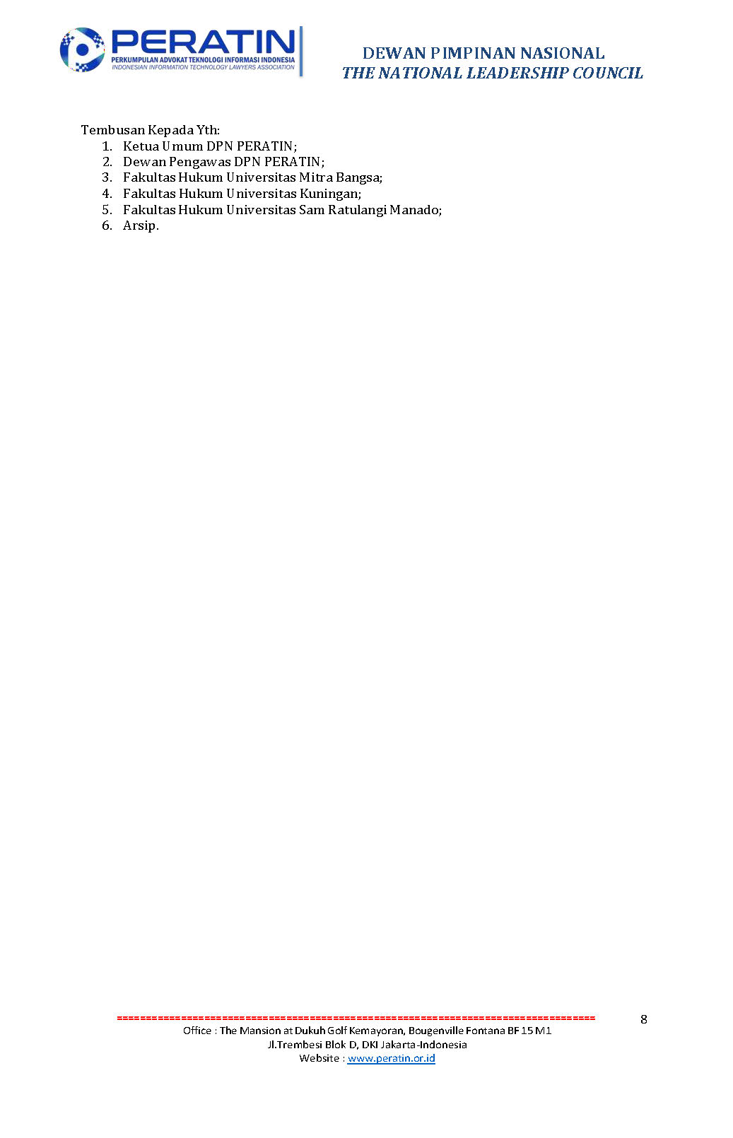 Surat Keputusan Pengumuman Kelulusan Peserta PKPA Angkatan IV PERATIN ...